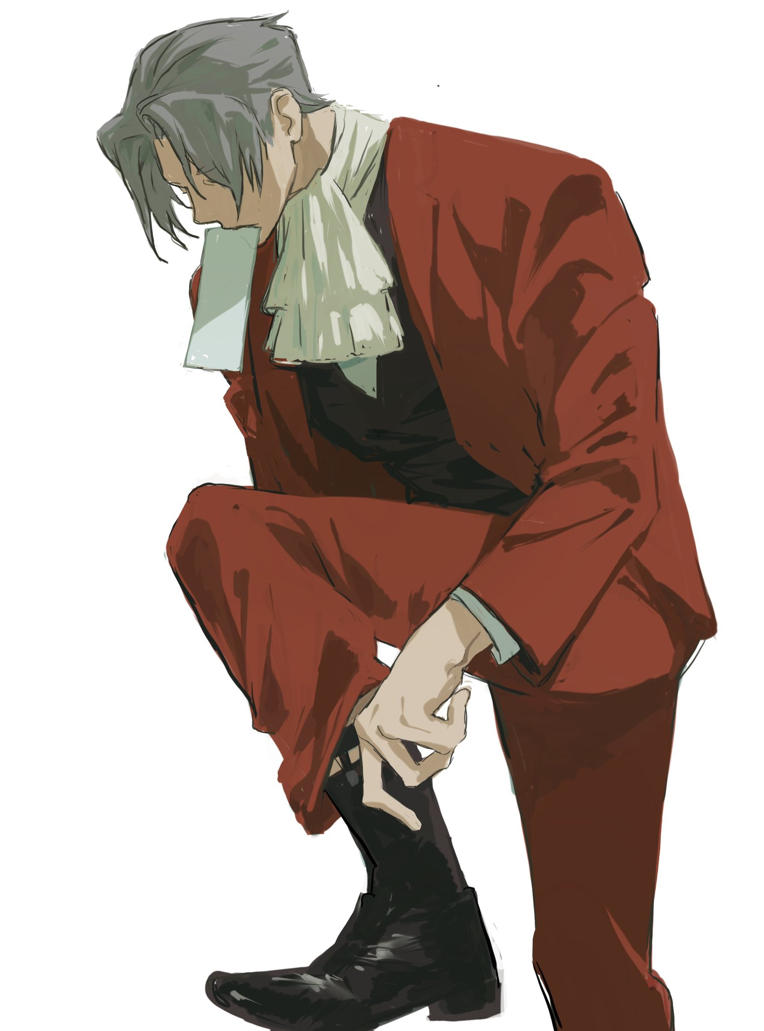 Safebooru - 1boy ace attorney adjusting footwear ascot black boots ...