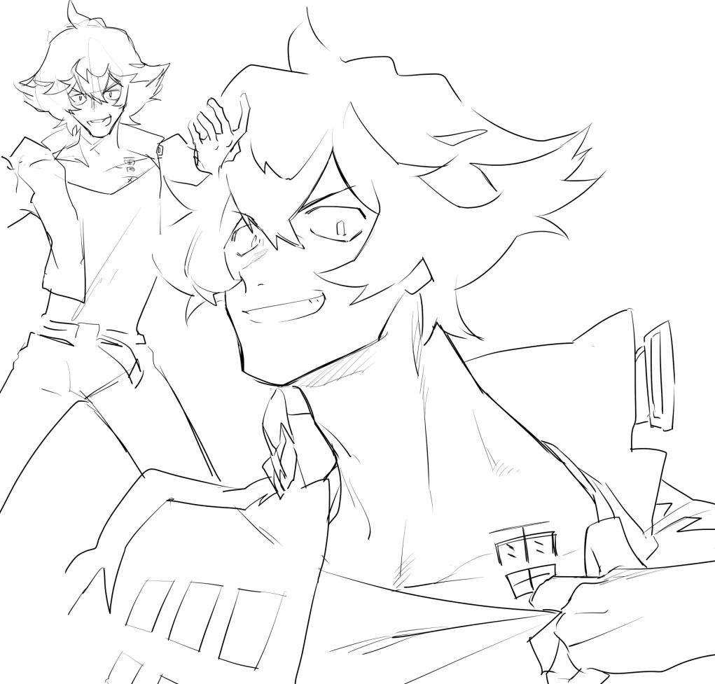 Safebooru - 1boy collar tug cropped jacket flipped hair grin gueira ...