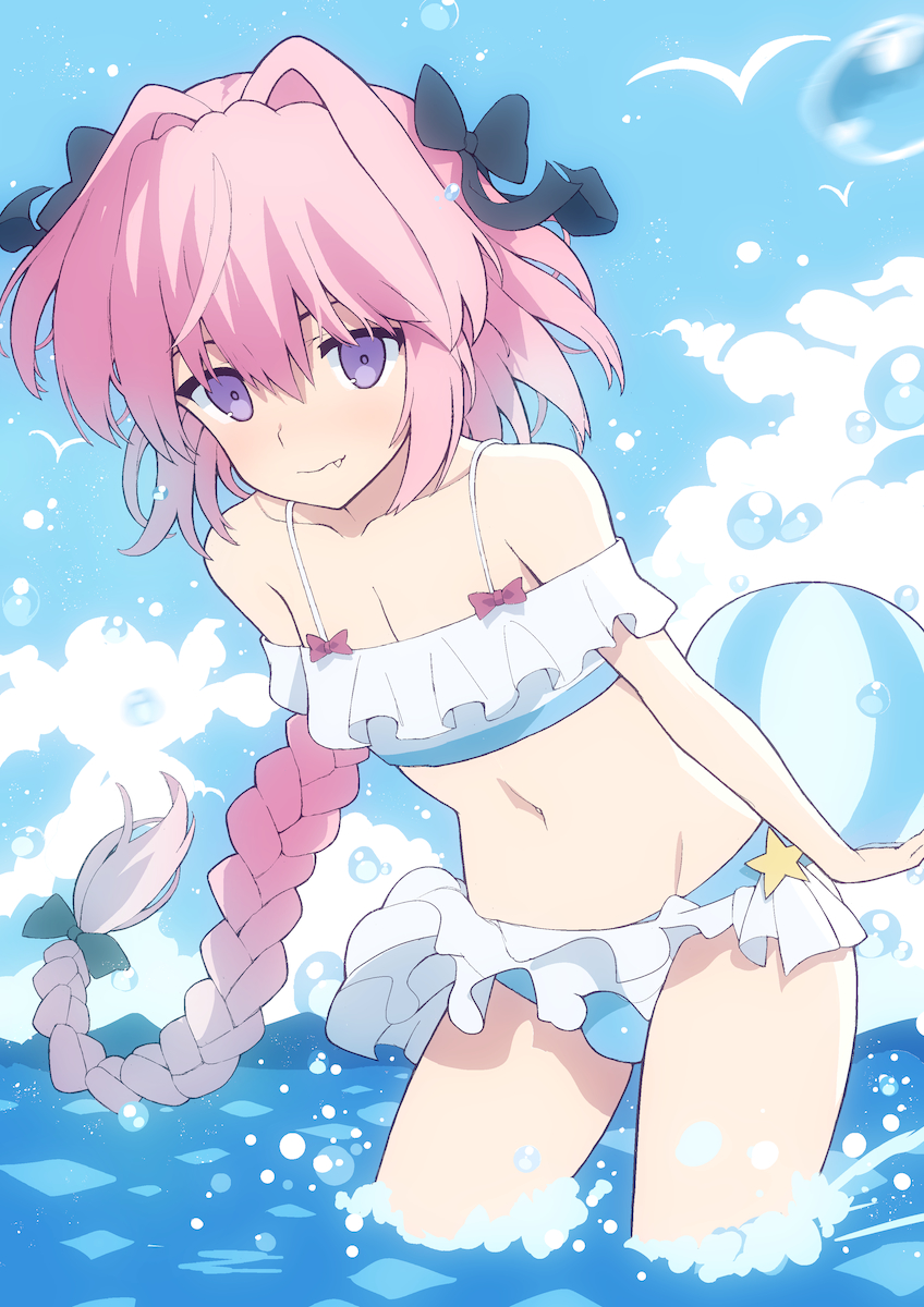 Safebooru - 1boy astolfo (fate) ball bangs bare shoulders beachball bikini bikini skirt black ...