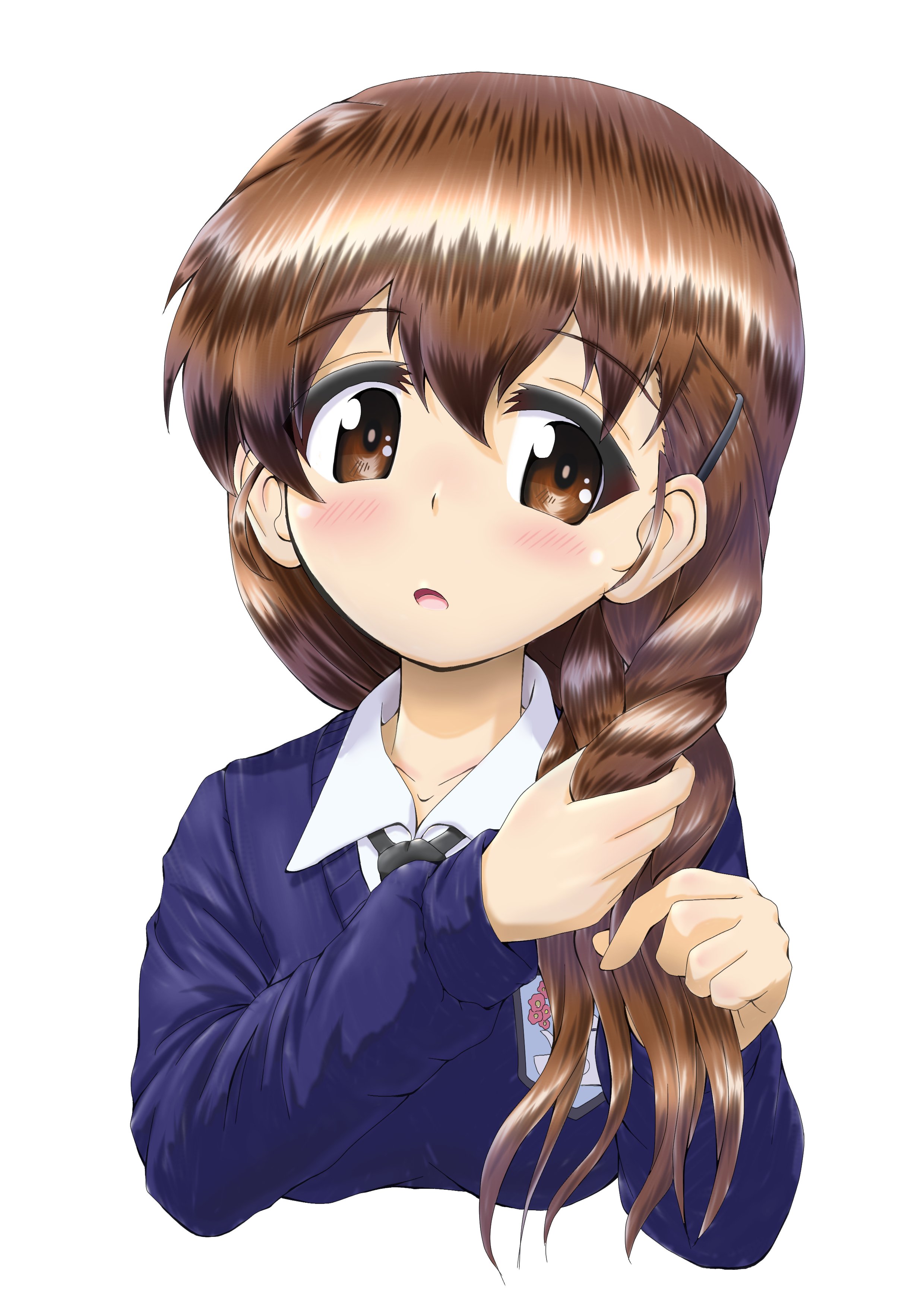 Safebooru - 1girl :o absurdres adjusting hair bangs black neckwear blue ...