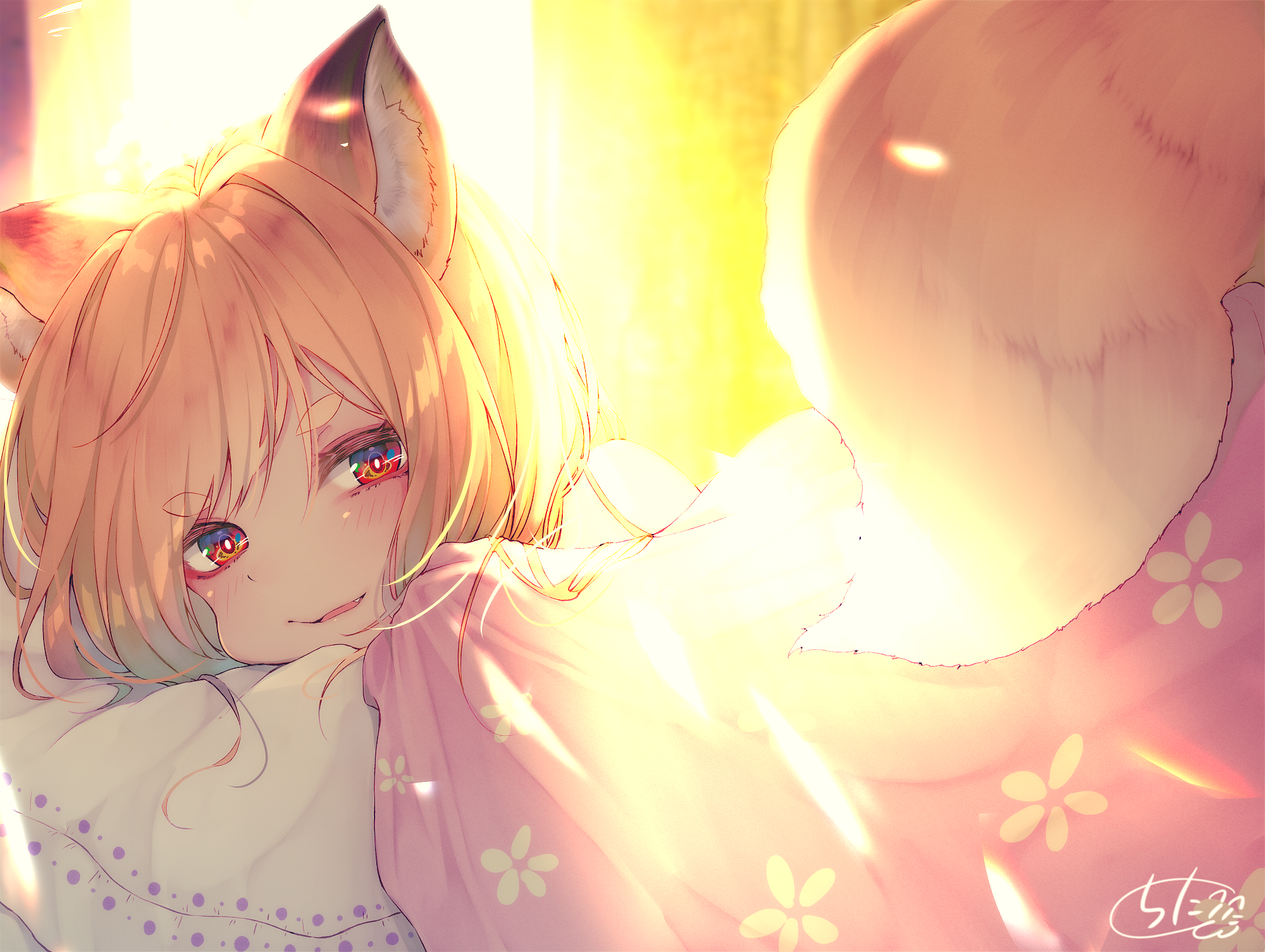 Safebooru - 1girl animal ear fluff animal ears backlighting bangs blush brown hair chita ...