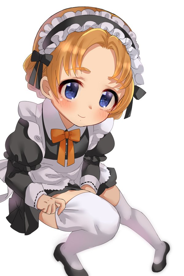 Safebooru - 1girl adjusting clothes adjusting legwear alternate costume apron bangs black bow ...