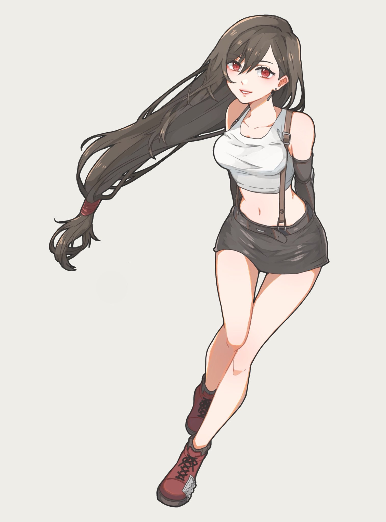Safebooru - 1girl arms behind back bangs bare shoulders belt black belt black hair black skirt ...