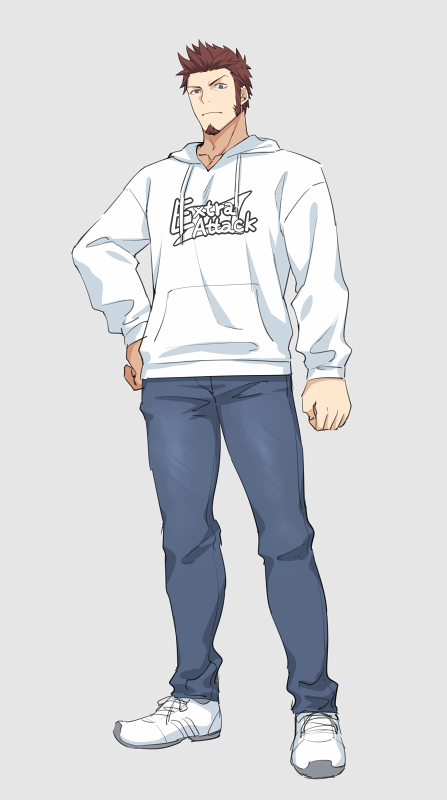Safebooru - 1boy 47 (479992103) beard blue eyes brown hair clenched hand closed mouth facial ...