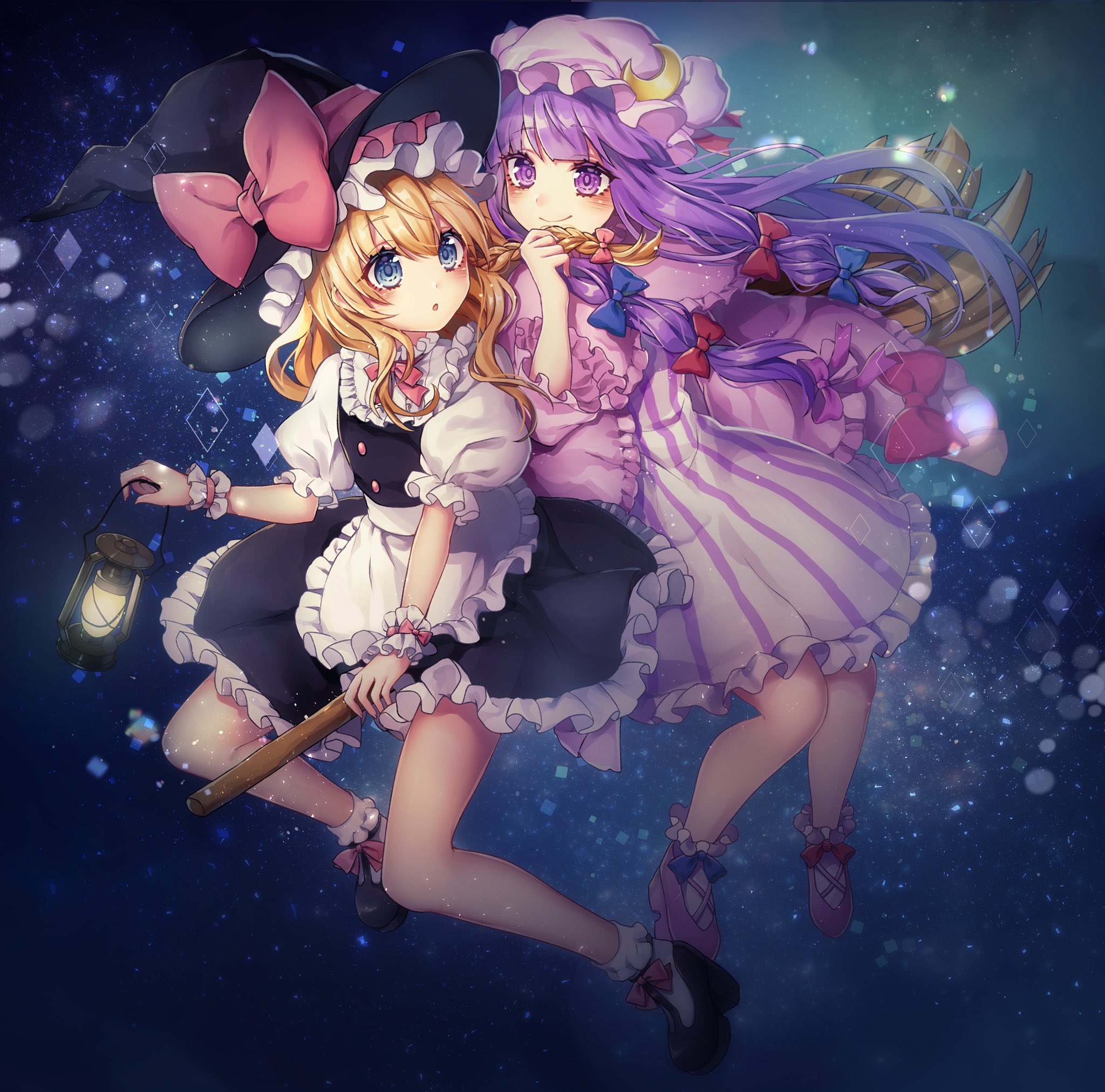 Safebooru - 2girls :o apron bangs bare legs black footwear black headwear black skirt black vest ...