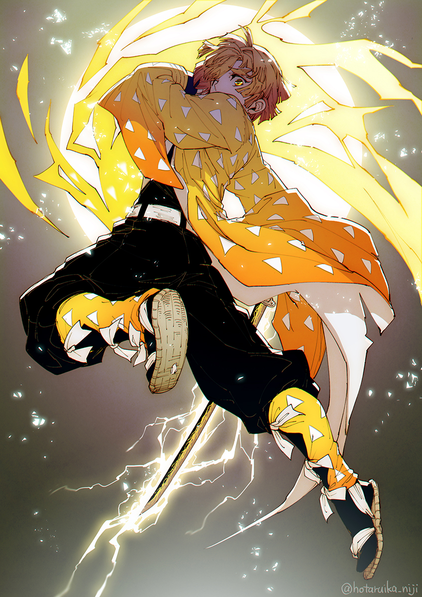 Safebooru - 1boy agatsuma zenitsu belt black legwear blonde hair ...