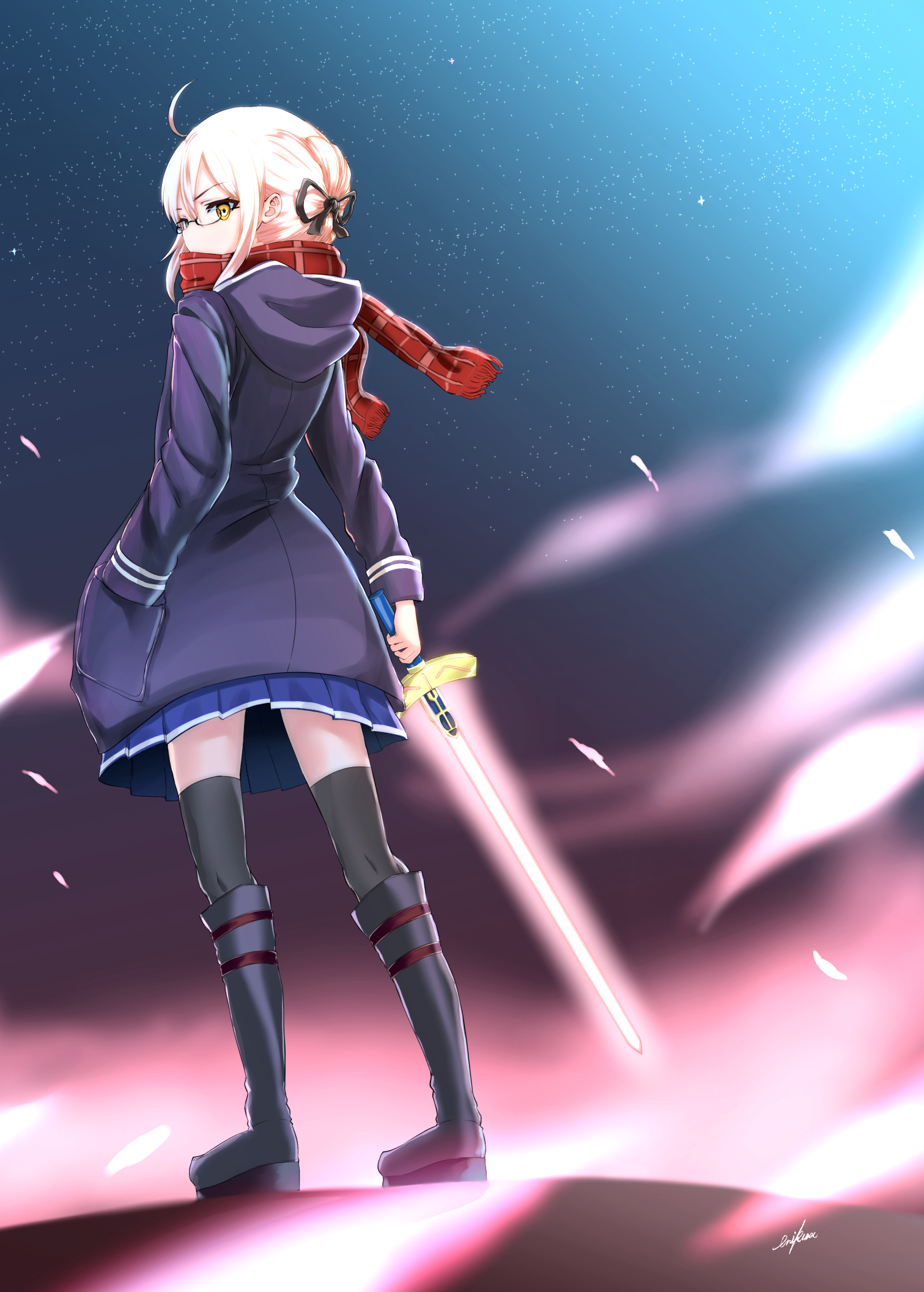 Safebooru - 1girl ahoge artist name artoria pendragon (all) aura bangs black-framed eyewear ...