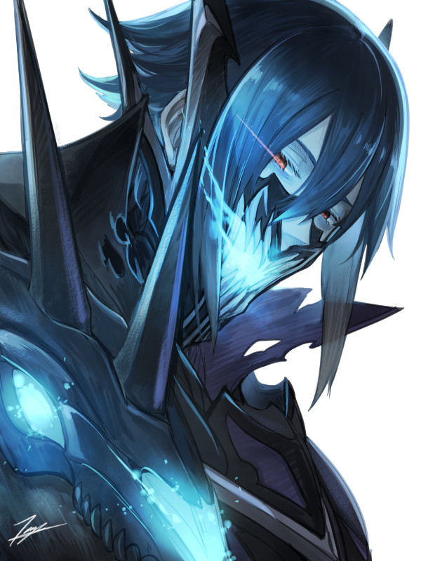 Safebooru - 1boy armor black armor black hair blue fire blue hair bone ...