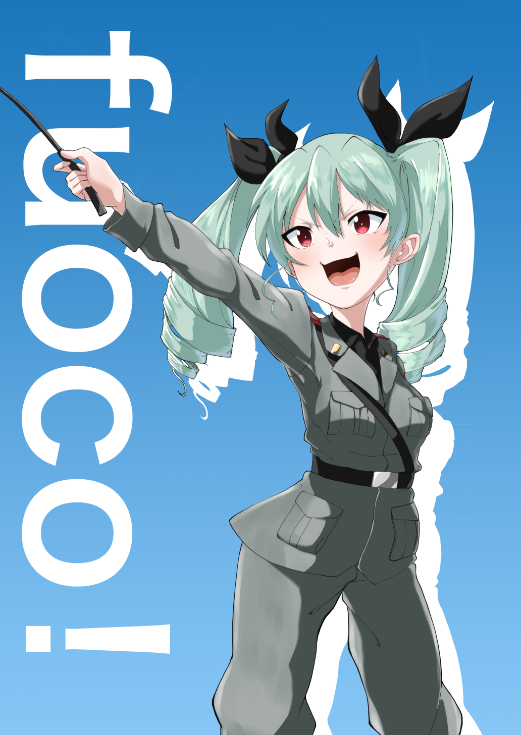 Safebooru - 1girl :d anchovy anzio military uniform arm behind back arm up bangs belt black belt ...