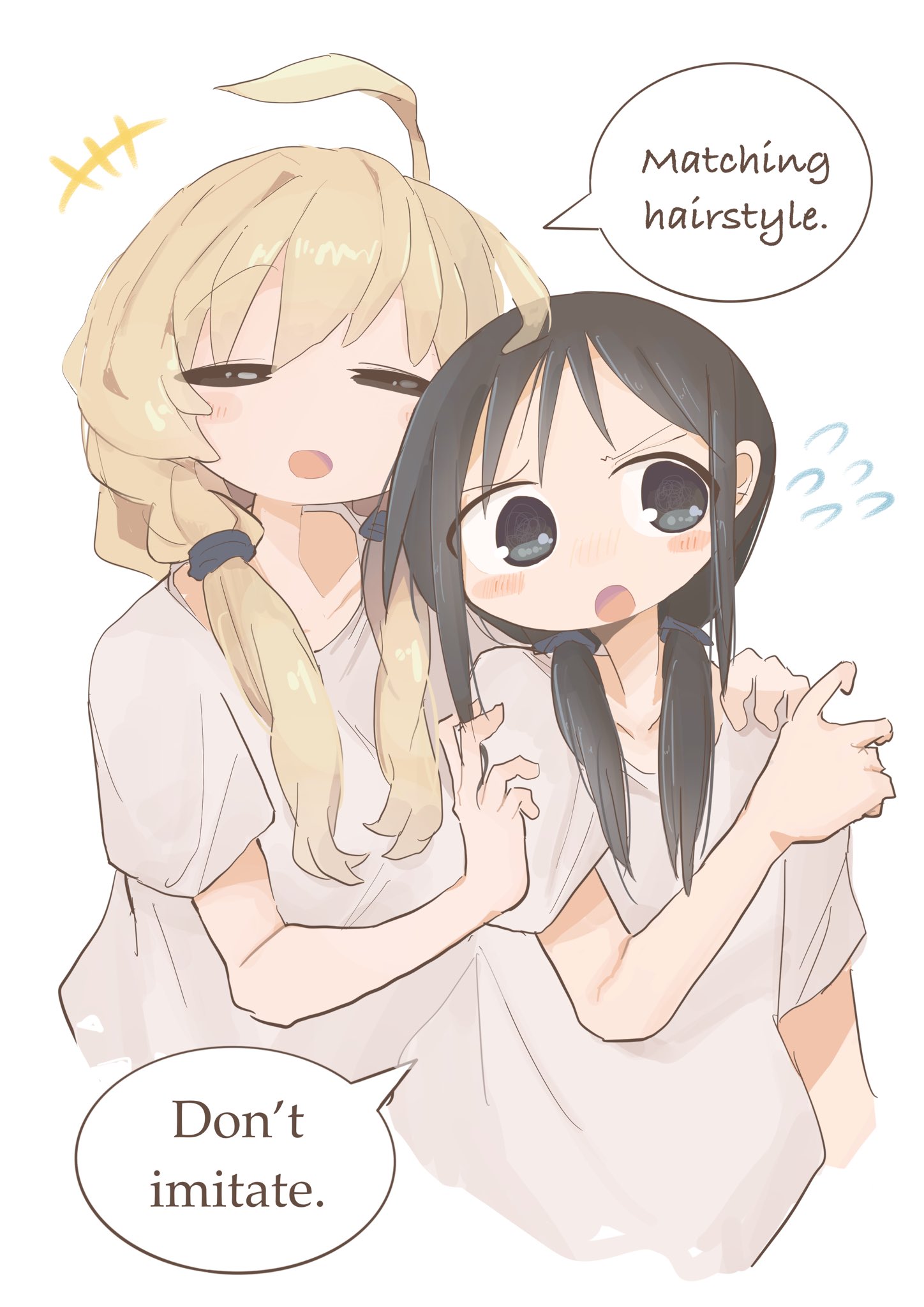 Safebooru - 2girls = = ahoge alternate hairstyle black eyes black hair ...