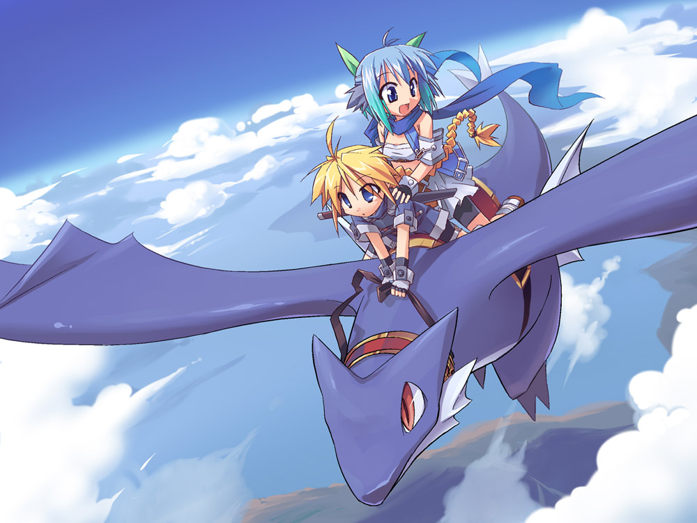 Safebooru - ahoge bike shorts blonde hair blue eyes blue hair dragon ...