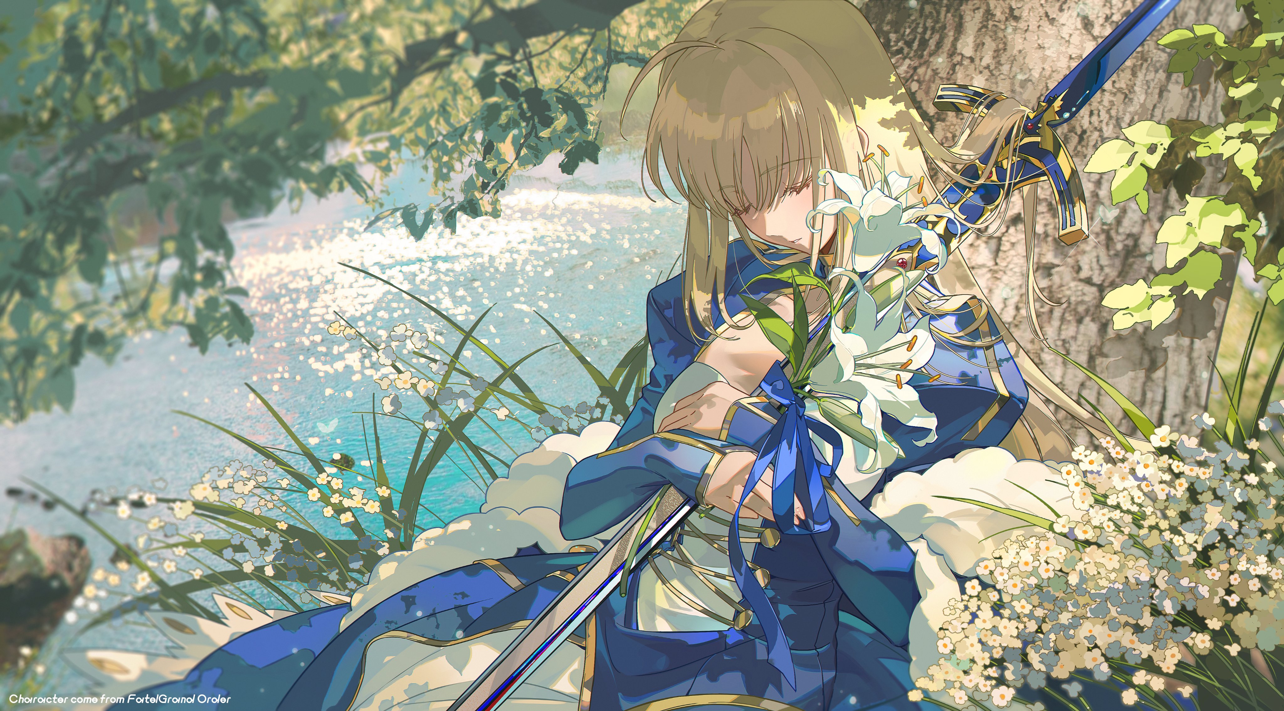 Safebooru - 1girl absurdres against tree artoria pendragon (fate ...
