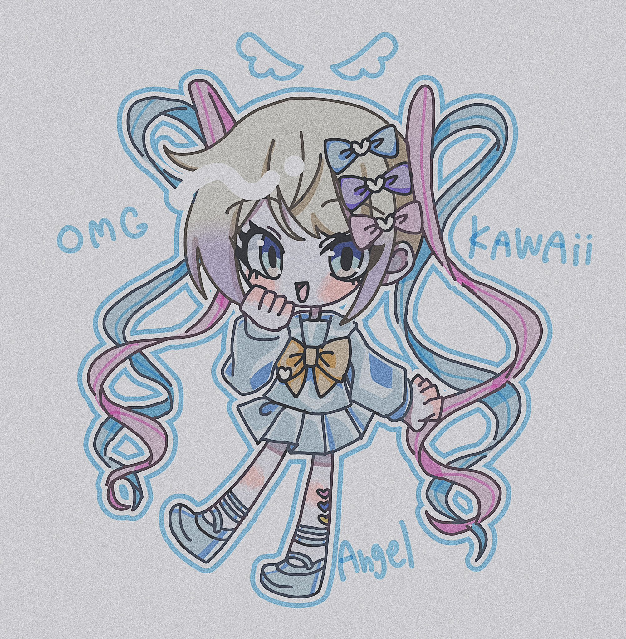 Safebooru - 1girl :d blonde hair blue eyes blue hair blue outline blue serafuku bow chest bow ...