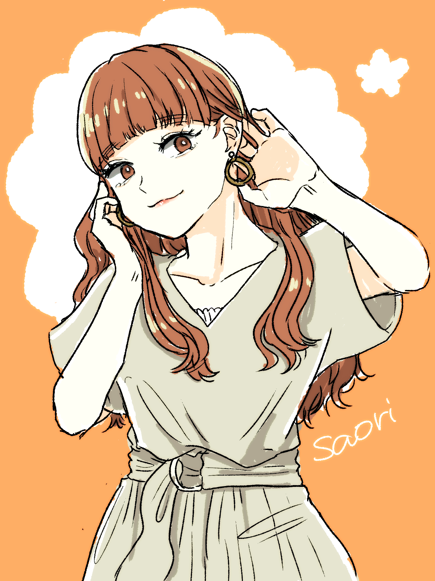 Safebooru - 1girl adjusting hair arai ako bangs blunt bangs bright ...