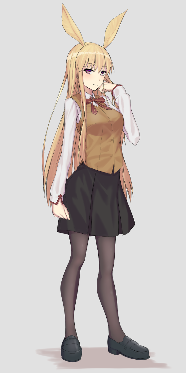 Safebooru - 1girl alternate costume black footwear black legwear black skirt blonde hair brown ...