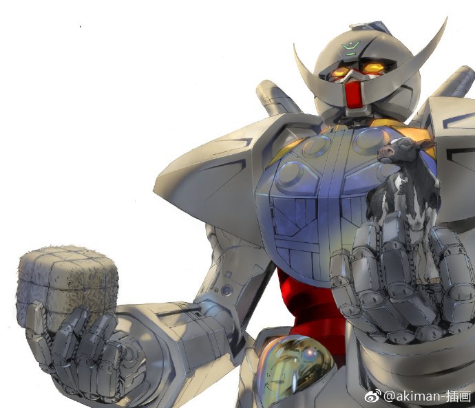 Safebooru - animal cockpit cow facial hair gundam hay bale holding ...