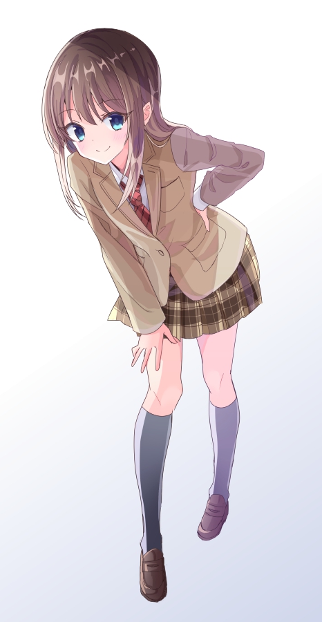 Safebooru - 1girl bangs blazer blue eyes blush brown footwear brown hair brown jacket brown ...