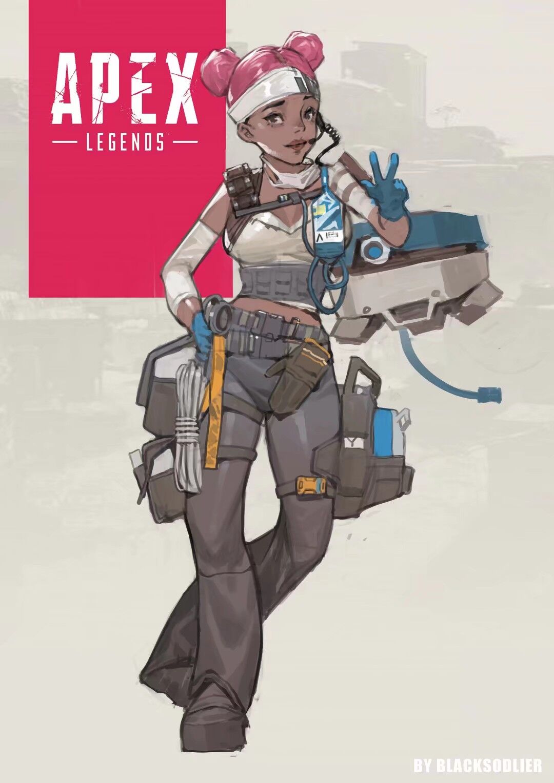 Safebooru - 1girl apex legends artist name black soldier copyright name dark skin double bun ...