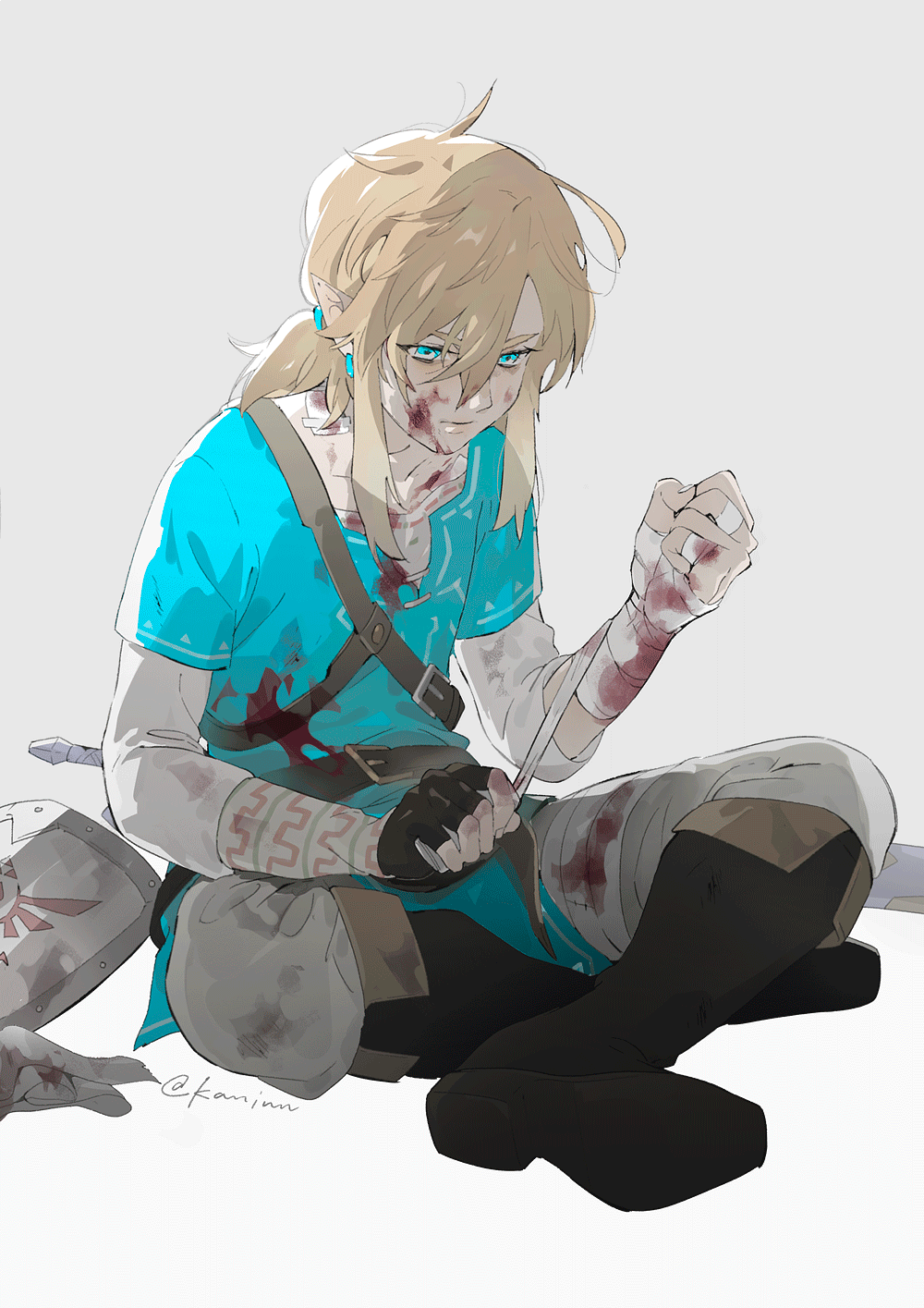 Safebooru - 1boy bandaged arm bandages bangs belt belt buckle blonde hair blood blue eyes boots ...