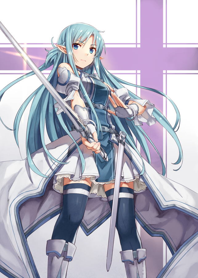 Safebooru - 1girl asuna (sao) asuna (sao-alo) bare shoulders blue eyes blue hair blue legwear ...
