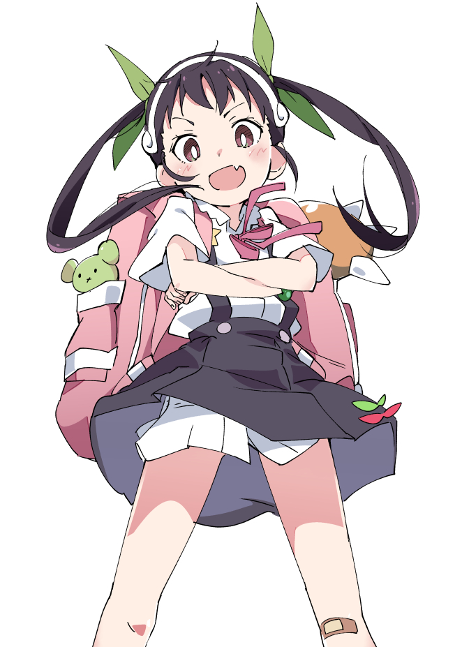 Safebooru - 1girl :d backpack bag bakemonogatari bandaid bandaid on ...
