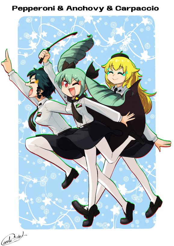 Safebooru - 3girls anchovy anzio (emblem) anzio school uniform bangs beret black hair blonde ...
