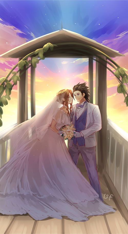 Safebooru - 1boy 1girl aerith gainsborough black hair brown hair closed eyes closed mouth ...