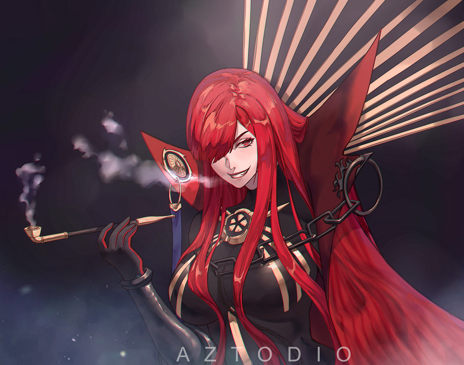Safebooru - 1girl azto dio black gloves bodysuit breasts cape chain ...