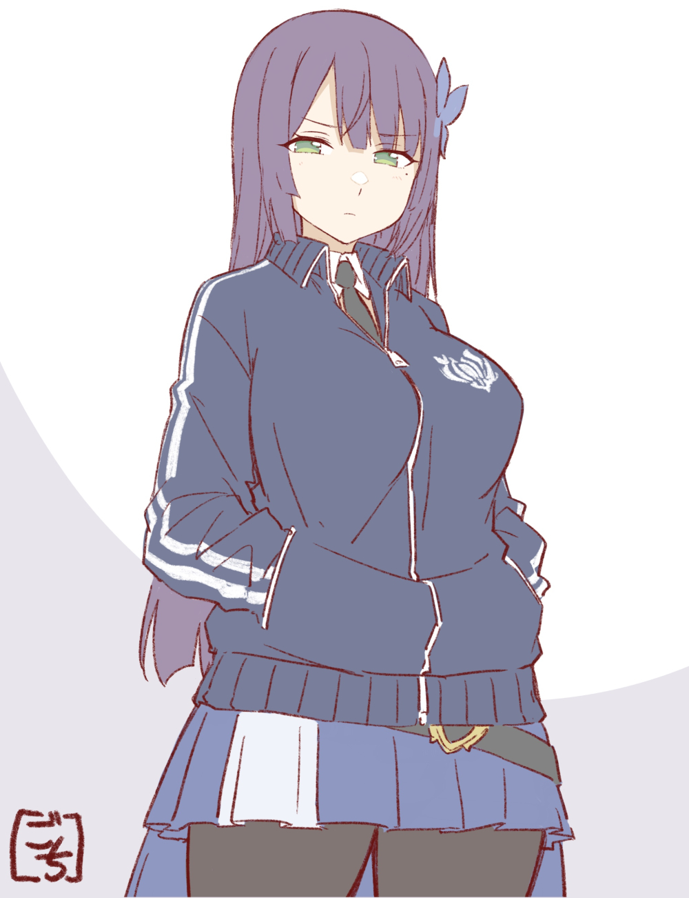 Safebooru - 1girl artist name assault lily bangs belt black belt black necktie blue jacket blue ...