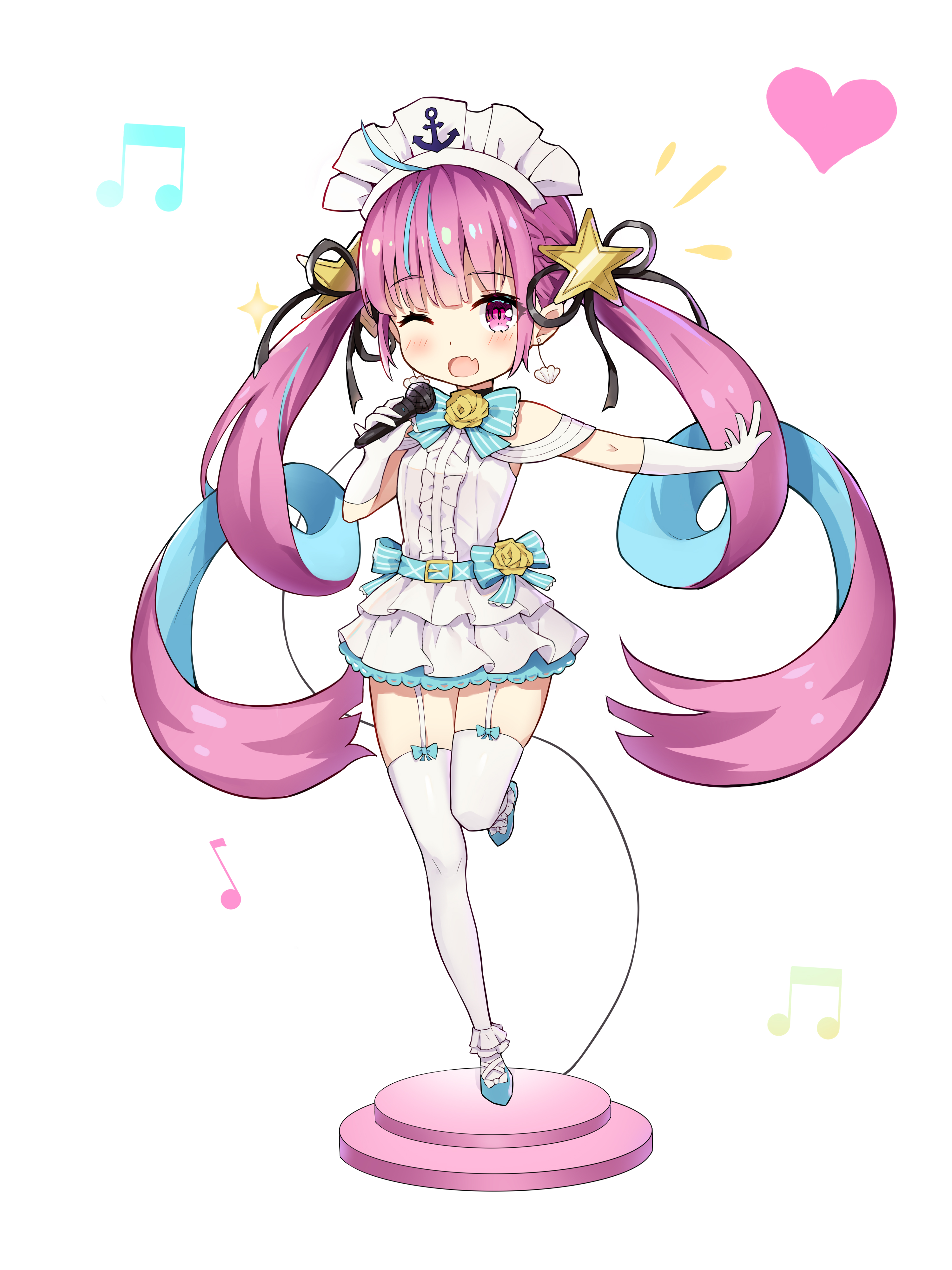 Safebooru - 1girl ;d absurdres ahoge anchor symbol aqua belt aqua bow aqua neckwear bangs belt ...