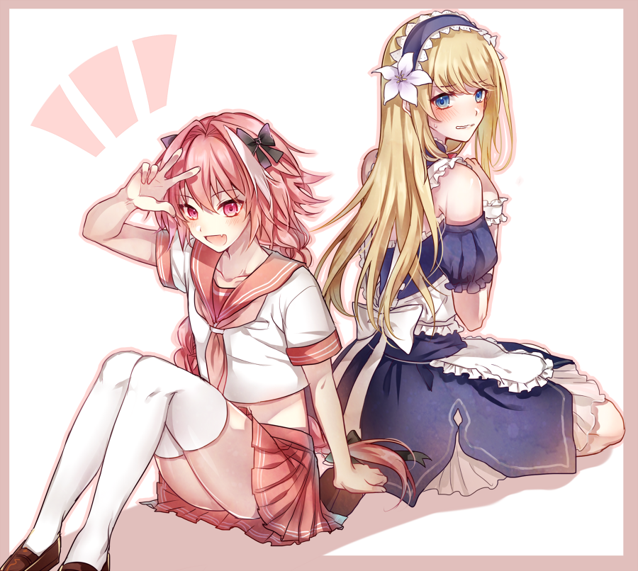 Safebooru - 2boys :d alternate costume apron astolfo (fate) black bow blonde hair blue eyes blue ...