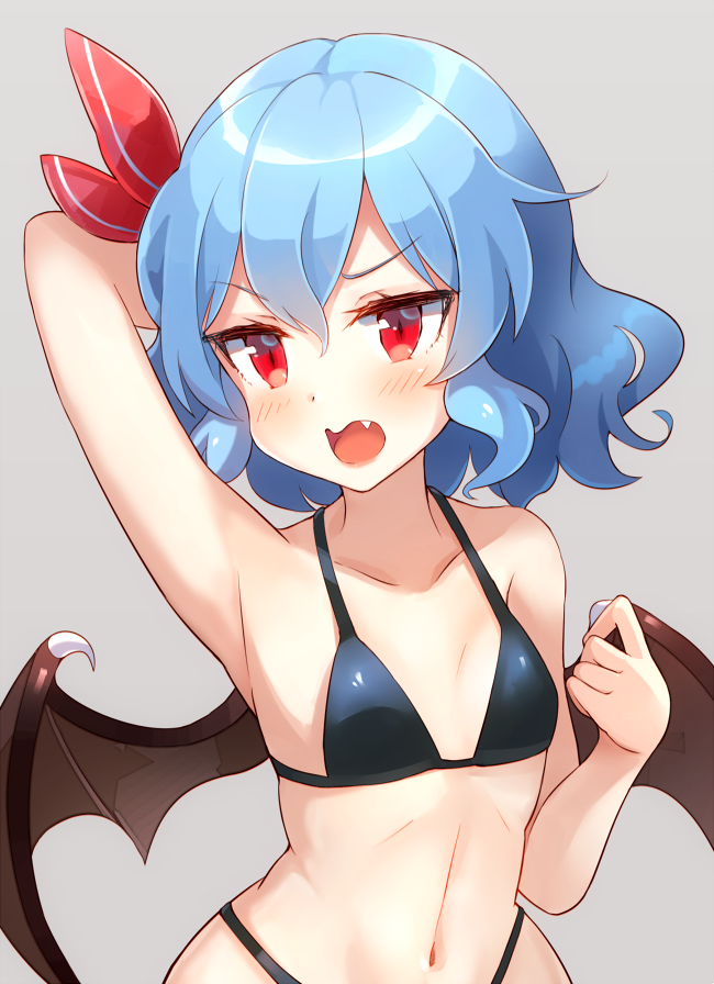 Safebooru - 1girl 60mai arm up armpits bangs bare arms bare shoulders bat wings bikini black ...