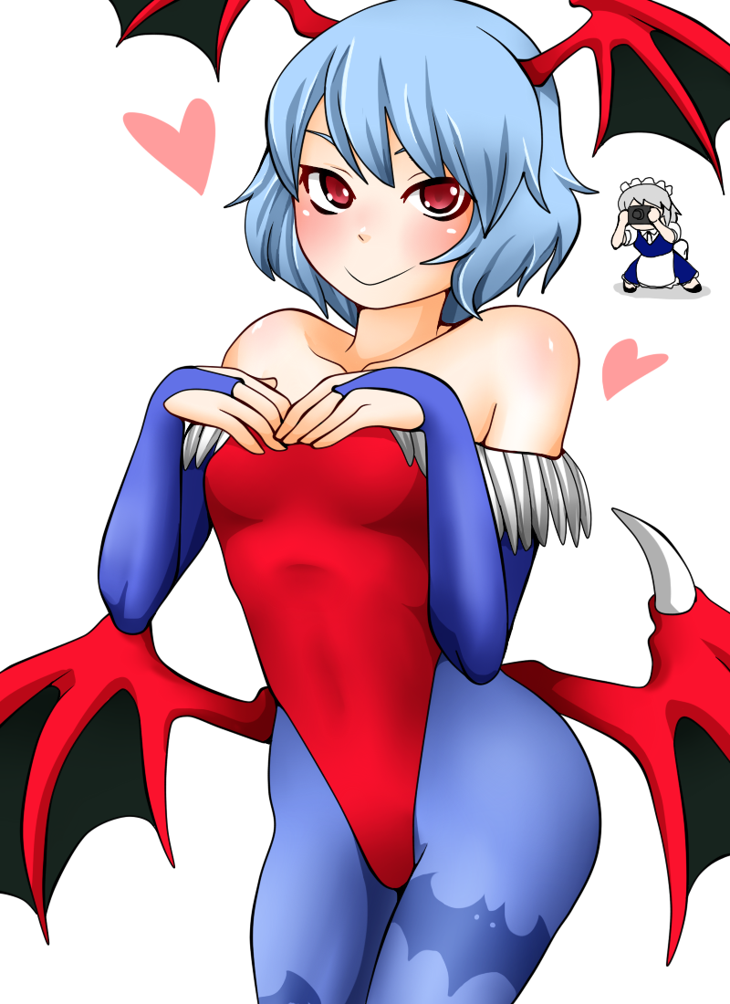 Safebooru - animal print bare shoulders bat print bat wings bikkuru breasts bridal gauntlets ...