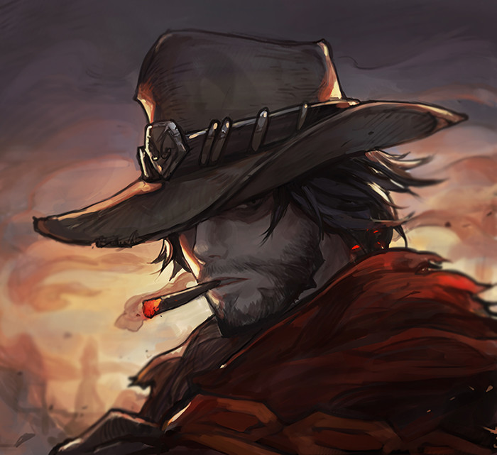 Safebooru - 1boy ashes black eyes black hair chocofing r cigar cowboy ...