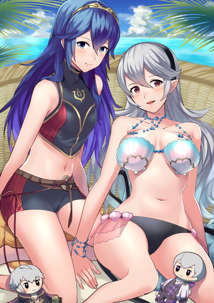 Safebooru - a meno0 barefoot beach bikini blue eyes blue hair blush breasts cape corrin (fire ...