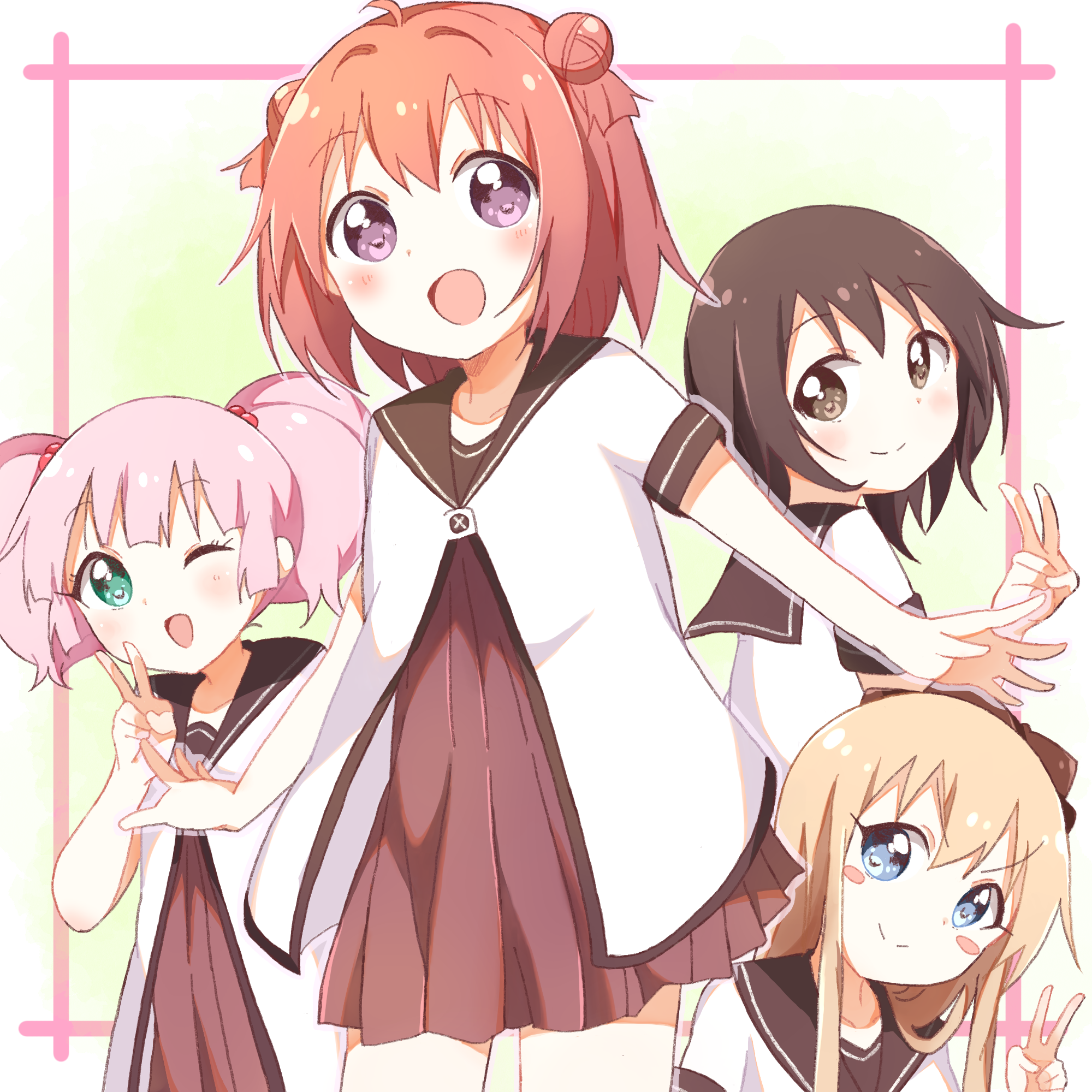 Safebooru - 4girls :d ;d ahoge akaza akari aqua eyes blonde hair blue eyes blush stickers bow ...