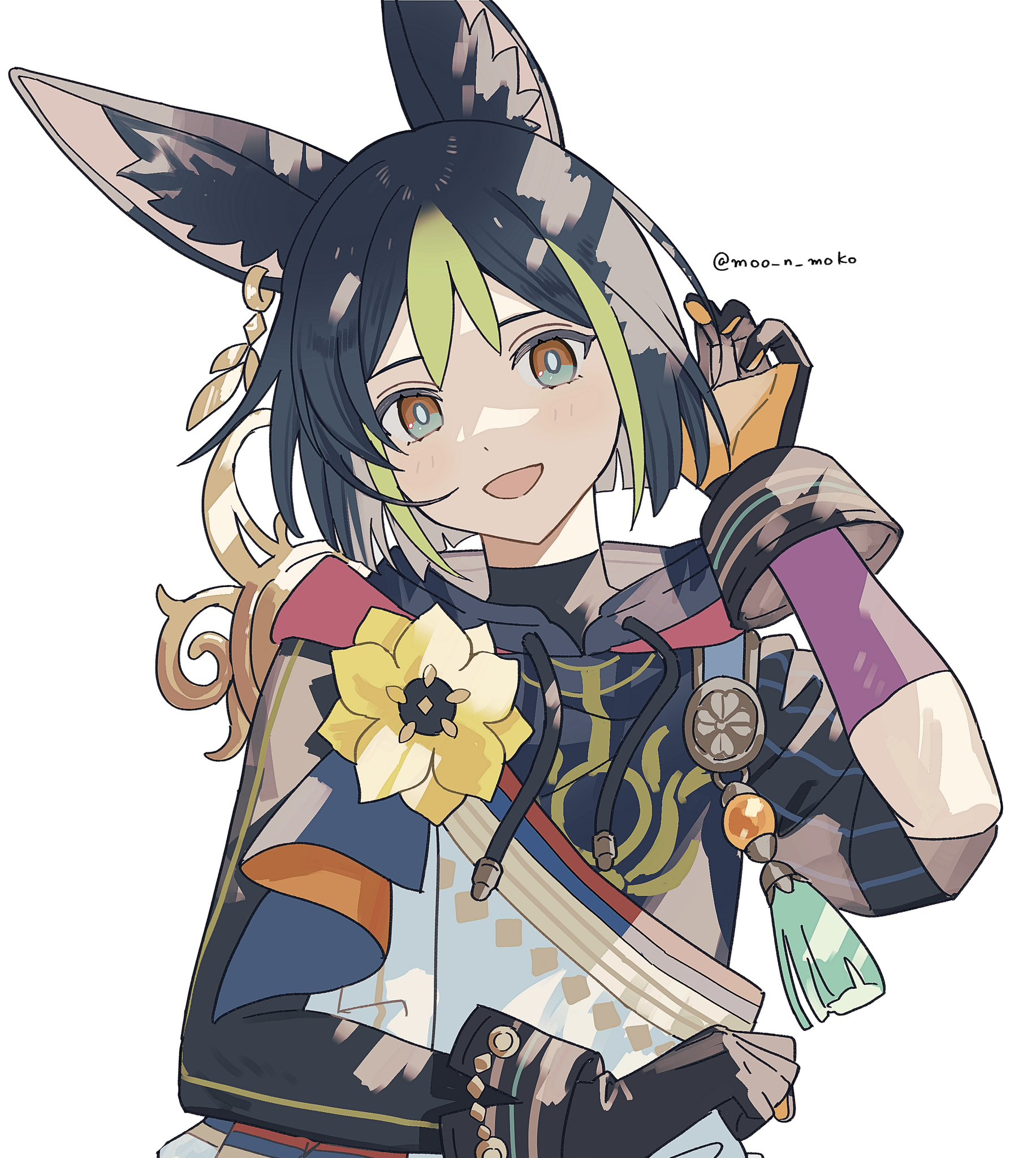 Safebooru - 1boy animal ear fluff animal ears black hair blush commentary drawstring earrings ...