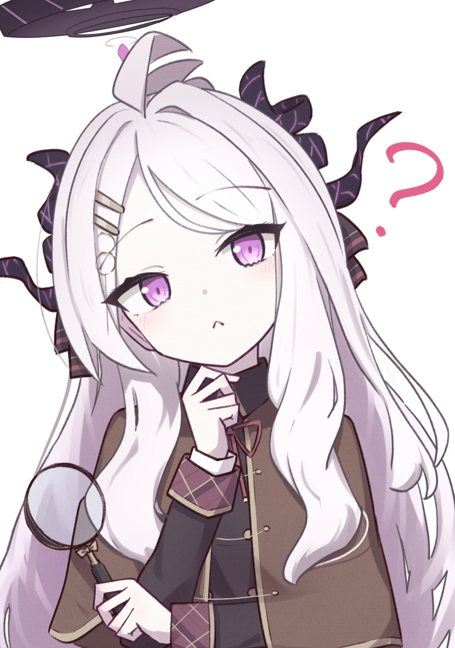 Safebooru - 1girl ? ahoge black halo blue archive blush demon girl demon horns halo highres hina ...