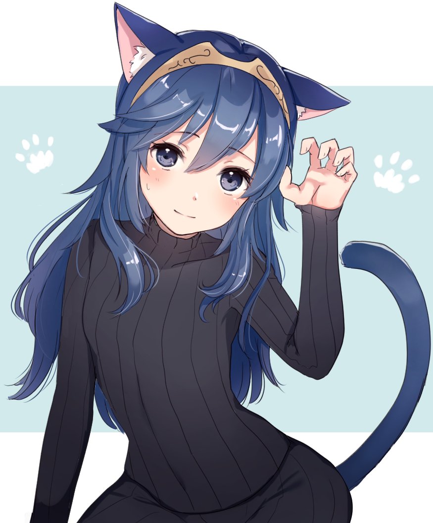 Safebooru - 1girl animal ears blue eyes blue hair blush bodysuit cat ...