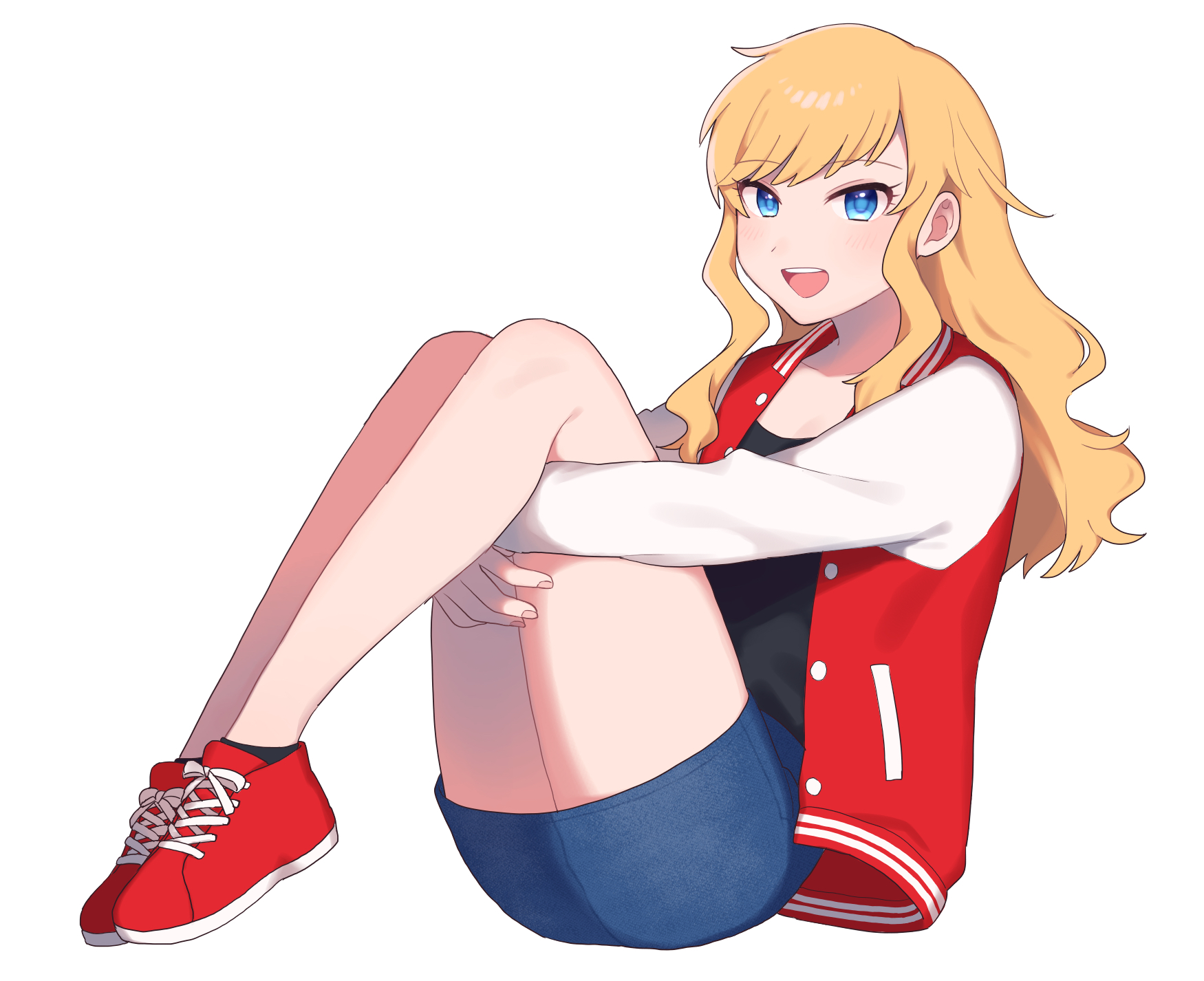 Safebooru - 1girl bangs bare legs blonde hair blue eyes blue skirt blush cho628 collarbone ...