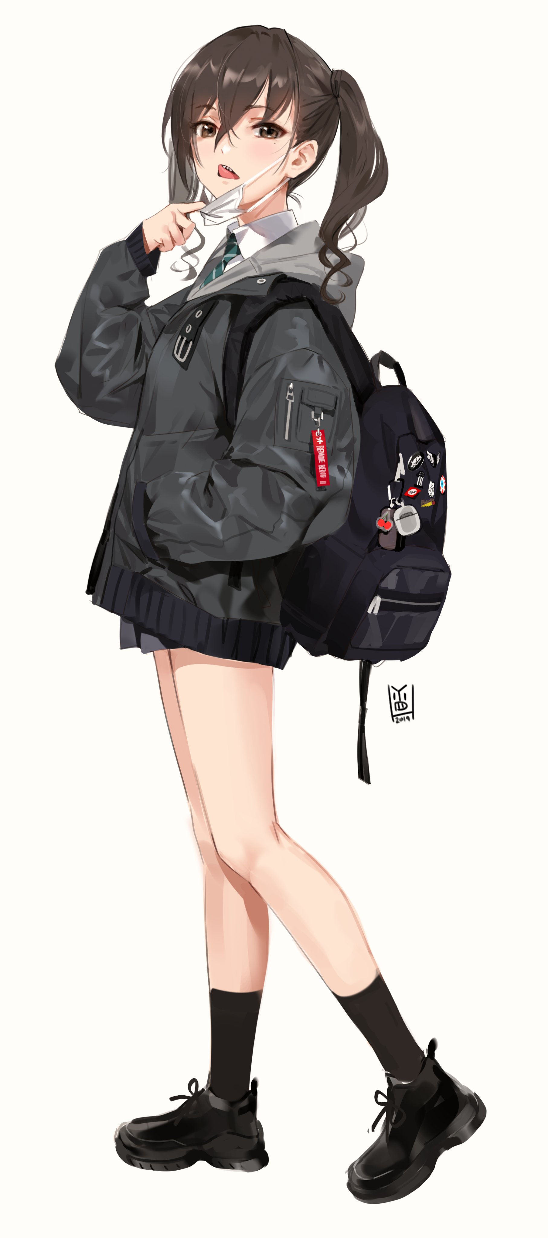 Safebooru - 1girl absurdres backpack bag bangs black footwear black jacket black sweater blush ...