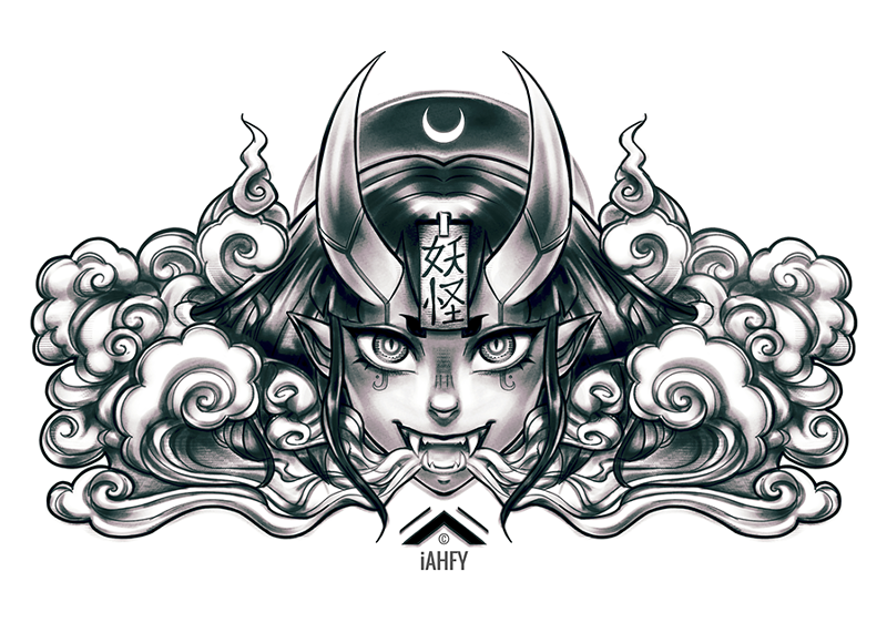 Safebooru - 1girl commentary crescent demon demon horns english commentary face facial tattoo ...
