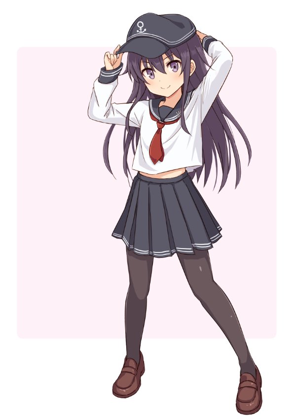 Safebooru - 1girl akatsuki (kantai collection) anchor symbol badge black legwear blue skirt ...