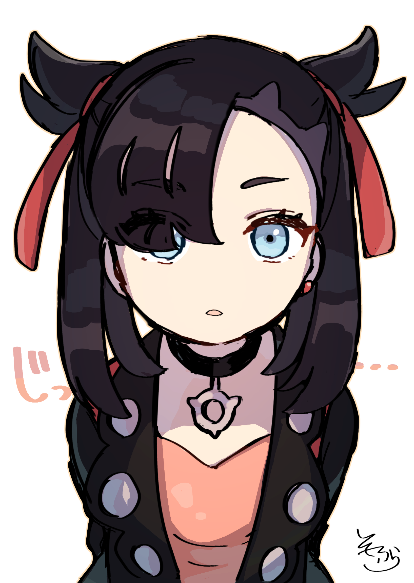 Safebooru - 1girl asymmetrical bangs bangs black choker black hair black jacket blue eyes brown ...