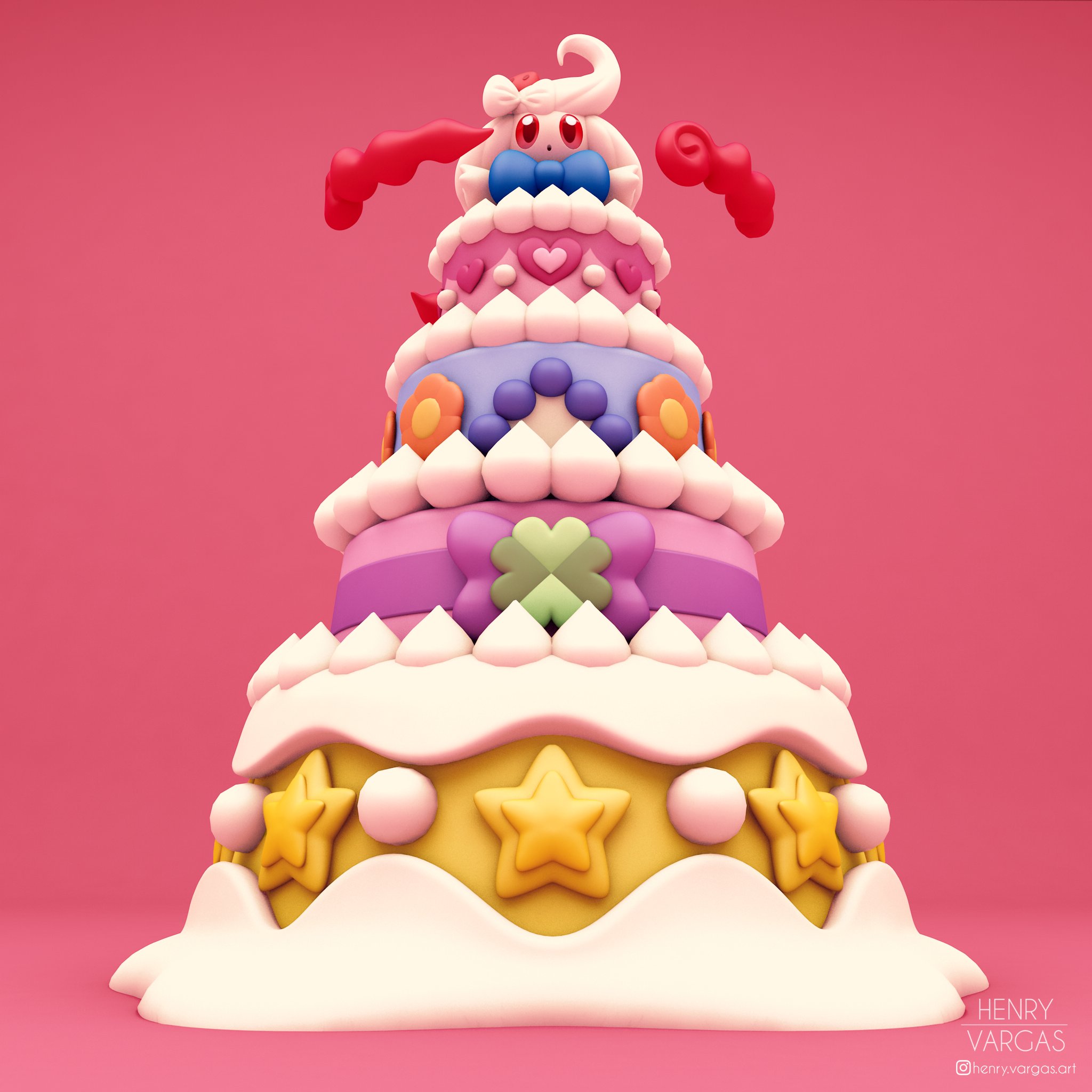 Safebooru - 3d alcremie blue bow cake clouds gen 8 pokemon gigantamax ...