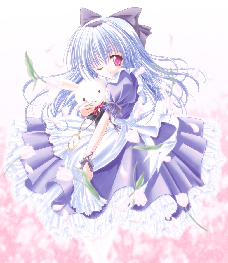Safebooru - bunny flower pocket watch purple eyes rabbit ribbon ribbons ...
