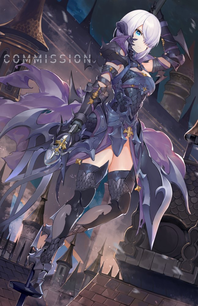 Safebooru - 1girl akizone armor armored boots au ra black legwear blue eyes boots breasts ...