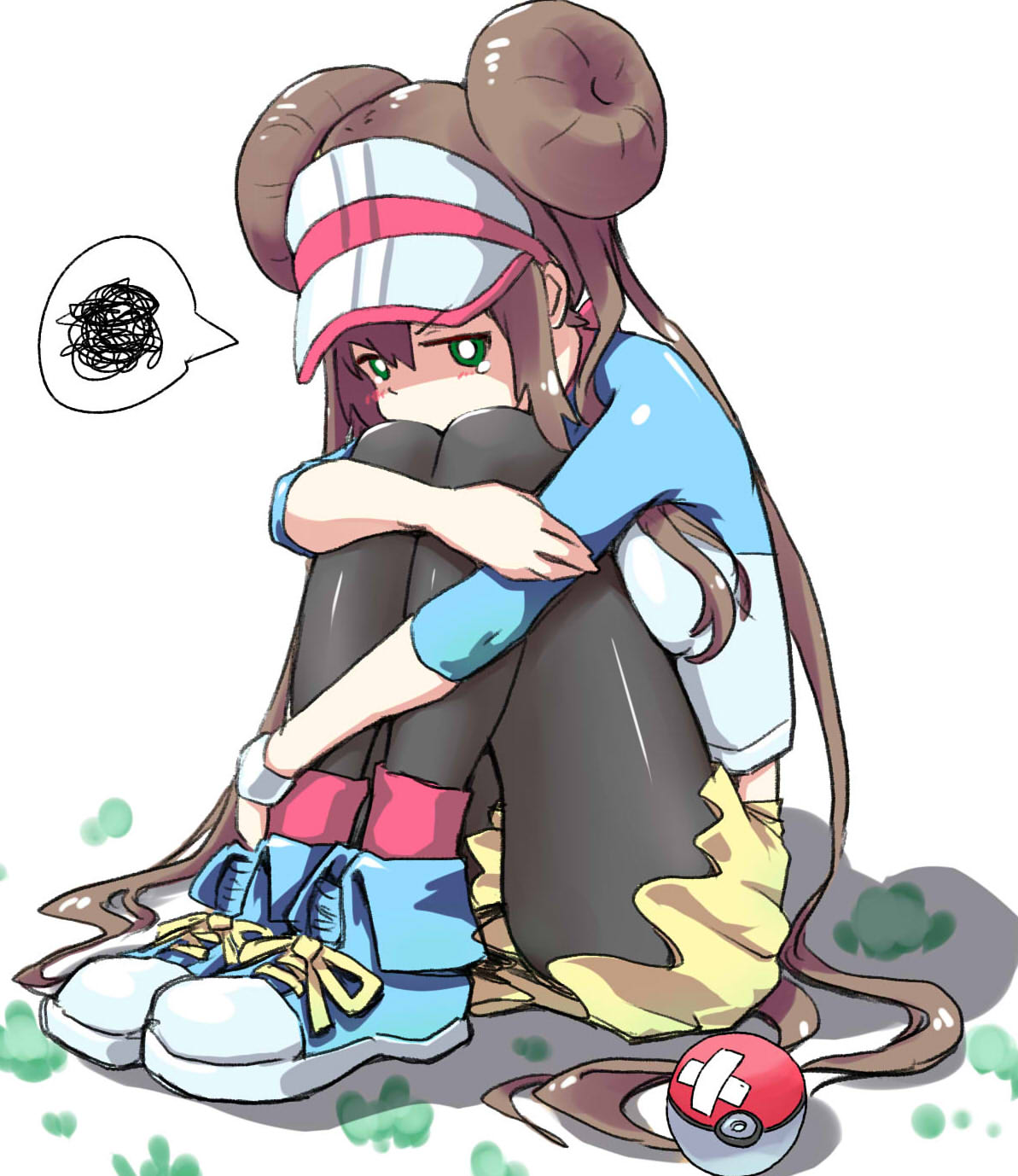 Safebooru - 1girl black legwear blue eyes blush brown hair commentary ...