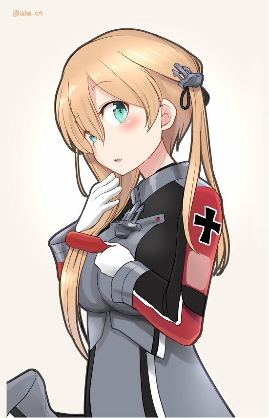 Safebooru - 1girl ahenn anchor hair ornament anchor symbol bangs beige background blonde hair ...