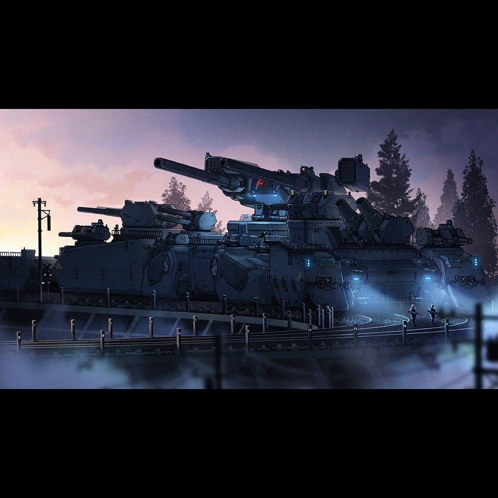 Safebooru - 6+others armored vehicle cannon dawn fog gatling gun girls ...